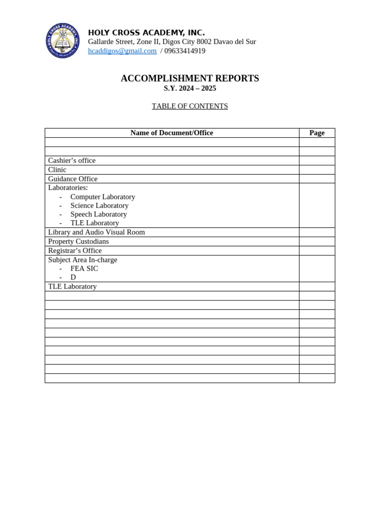 ACCOMPLISHMENT REPORTS-Table of Contents 24-25 | PDF