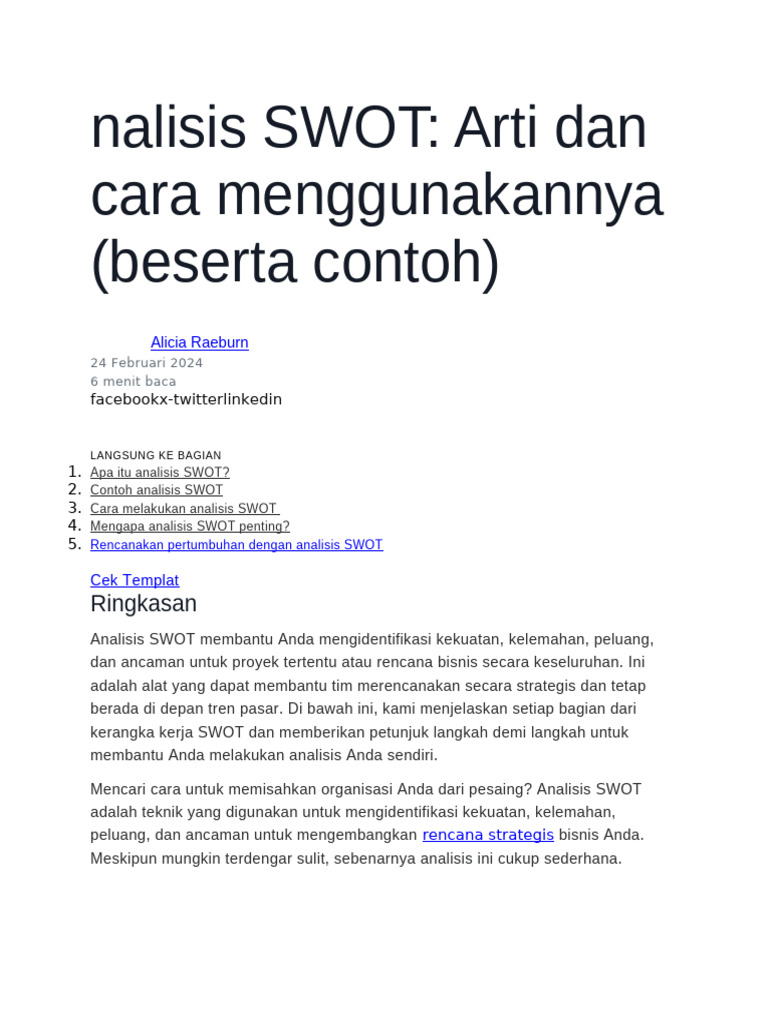 Arti dan Cara Analisis SWOT | PDF | Karier & Perkembangan | Pengelolaan ...