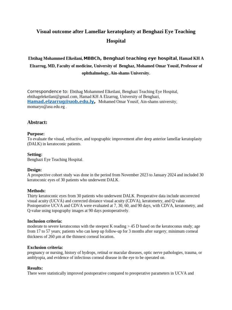 Puplication of Visual Outcome After Lamellar Keratoplasty | PDF | Visual Acuity | Visual System