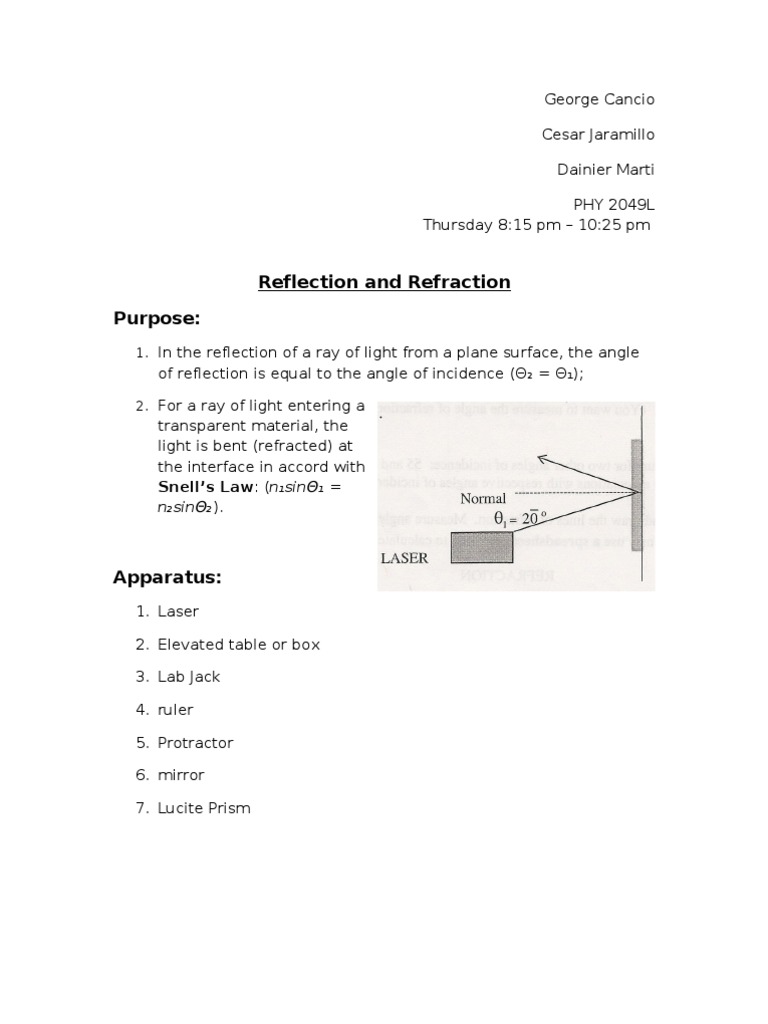 Lab Report | PDF | Prism | Reflection (Physics)