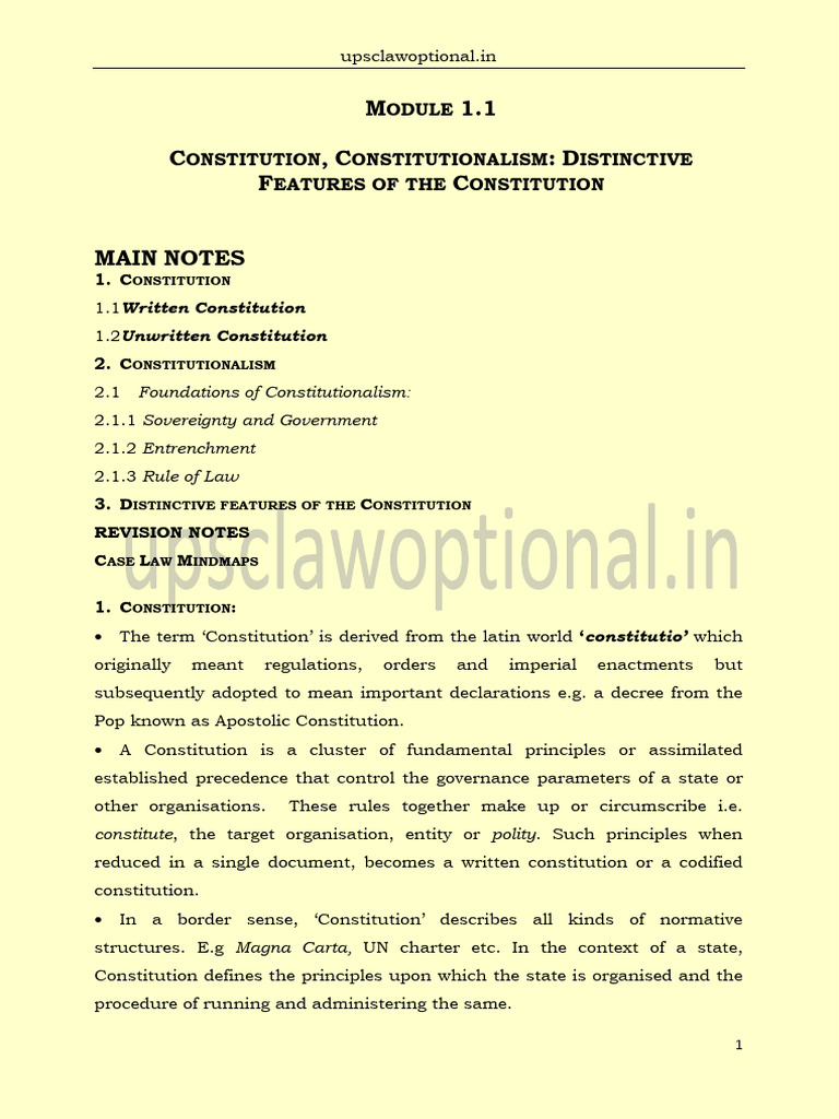 1 1 Constitution and Constitutionalism Distinctive Features of The | PDF | Constitution | Government