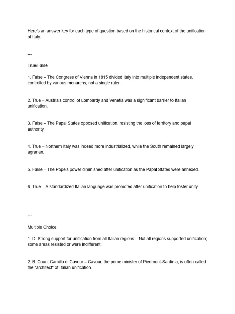 Italian Unification: Key Facts and Challenges | PDF | Italy | Europe