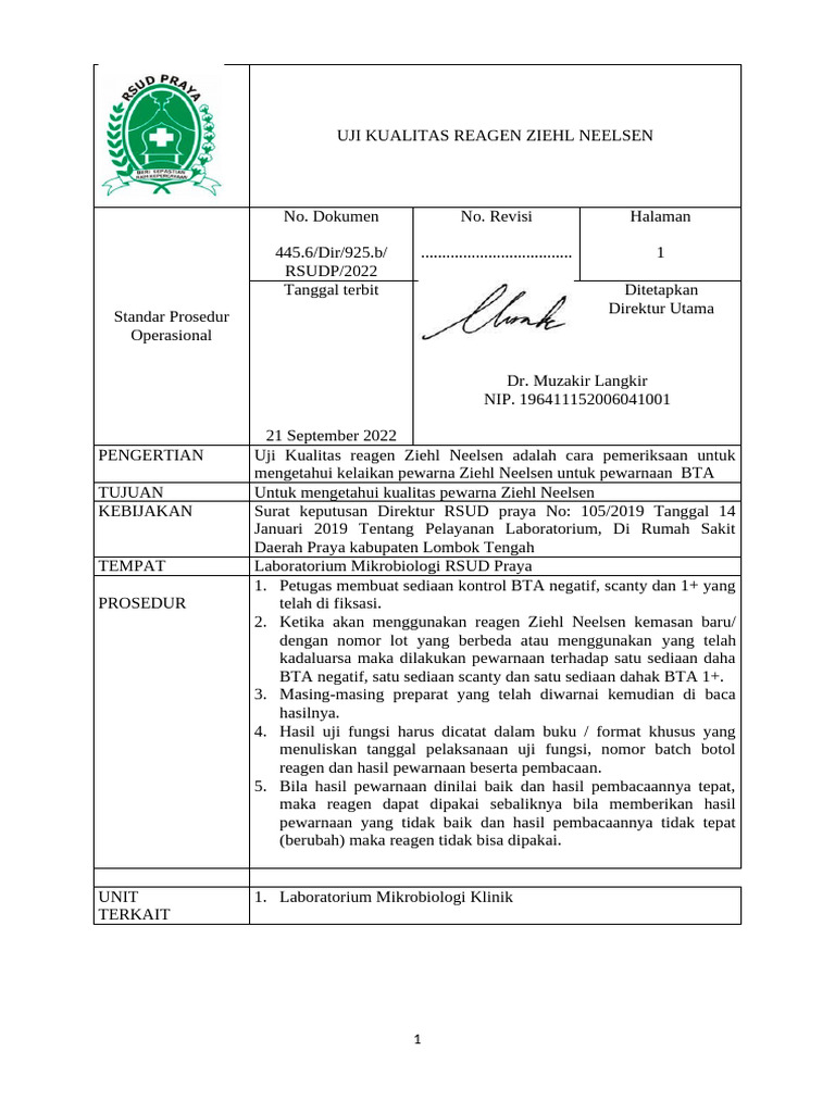 Uji Kualitas Reagen Zieh Neelsen | PDF