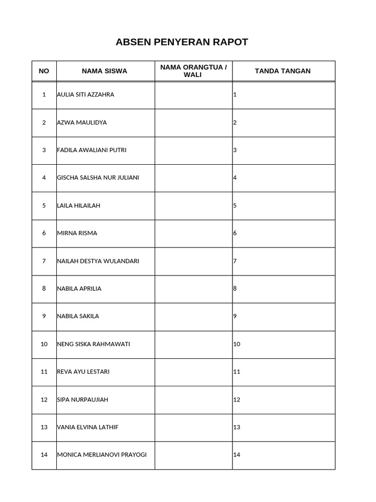 Absen Penyerahan Rapot | PDF