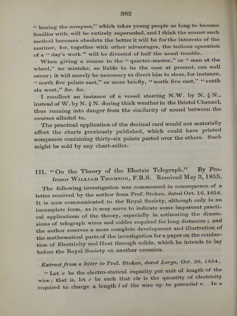 Thomson 1997 III On The Theory of The Electric Telegraph | PDF | Electricity | Electrical ...
