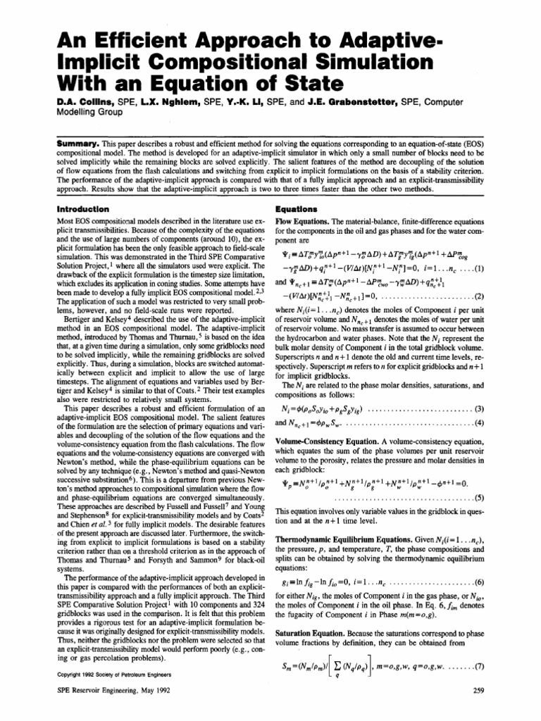 An Efficient Approach To Adaptive Implicit Compositional Simulation With An Equation of State ...