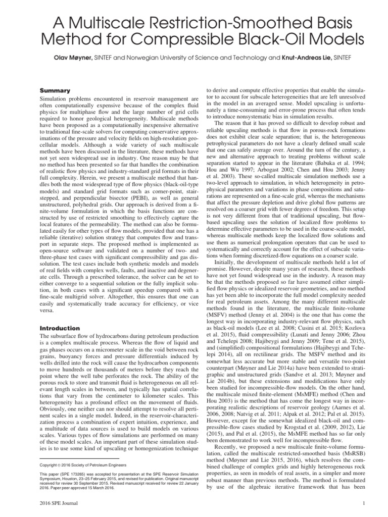 A Multiscale Restriction-Smoothed Basis Method For Compressible Black-Oil Models | PDF | Matrix ...