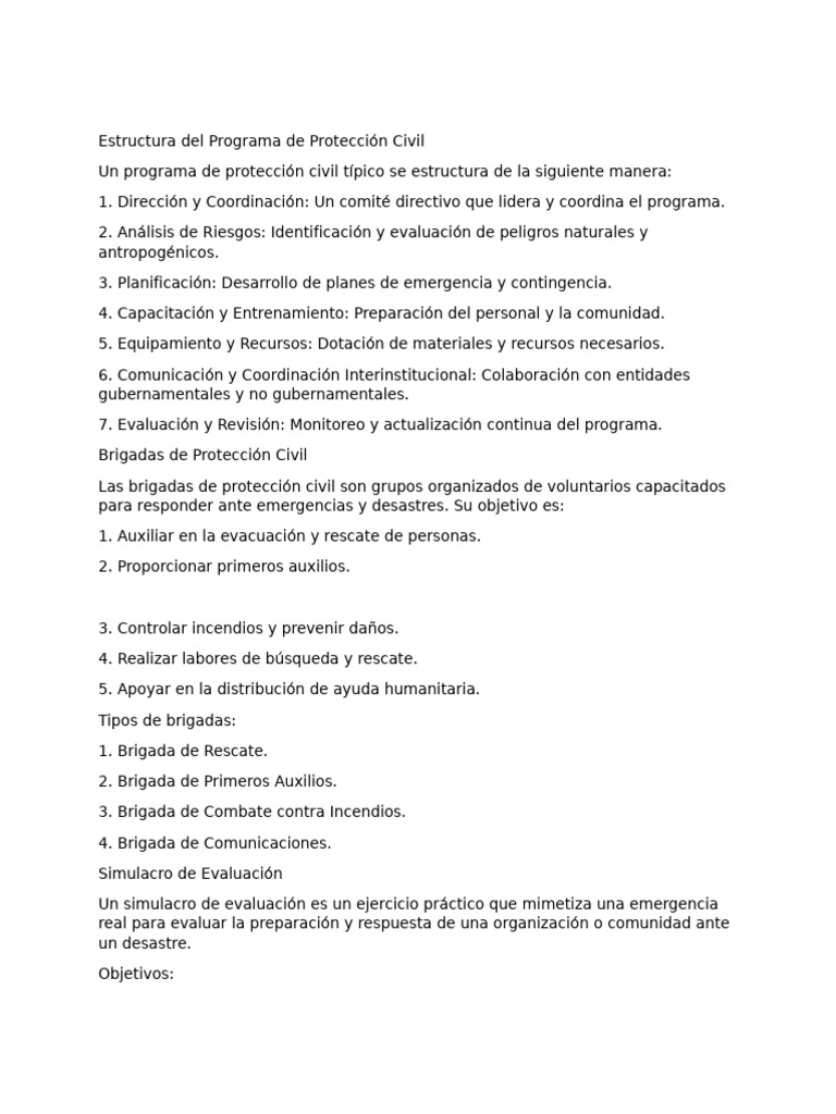 Estructura Del Programa de Protección Civil | PDF | Defensa Civil | Simulación