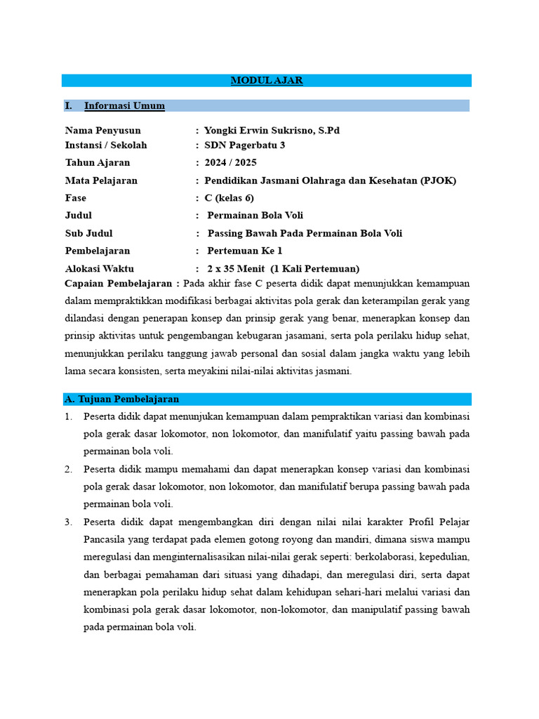 Perangkat Pembelajaran - Yongki | PDF | Karier & Perkembangan | Olahraga & Rekreasi