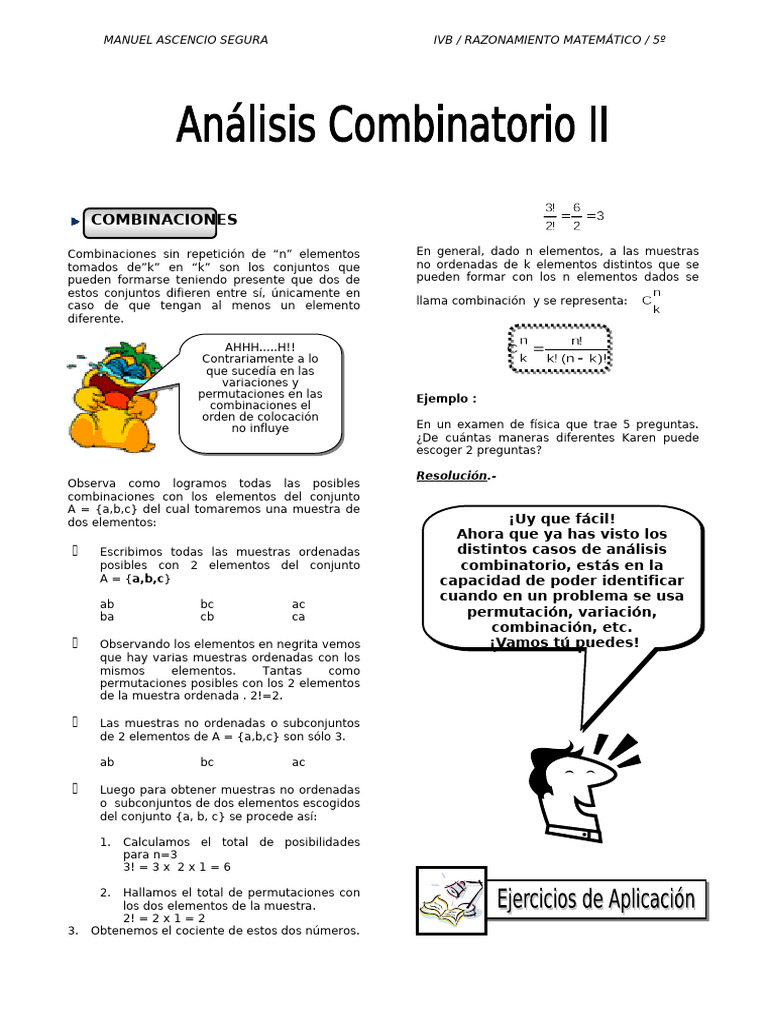 IV Bim - 5to. Año - Raz. Mat. - Guía 3 - ANALISIS COMBINATOR | PDF | Combinatoria | Permutación