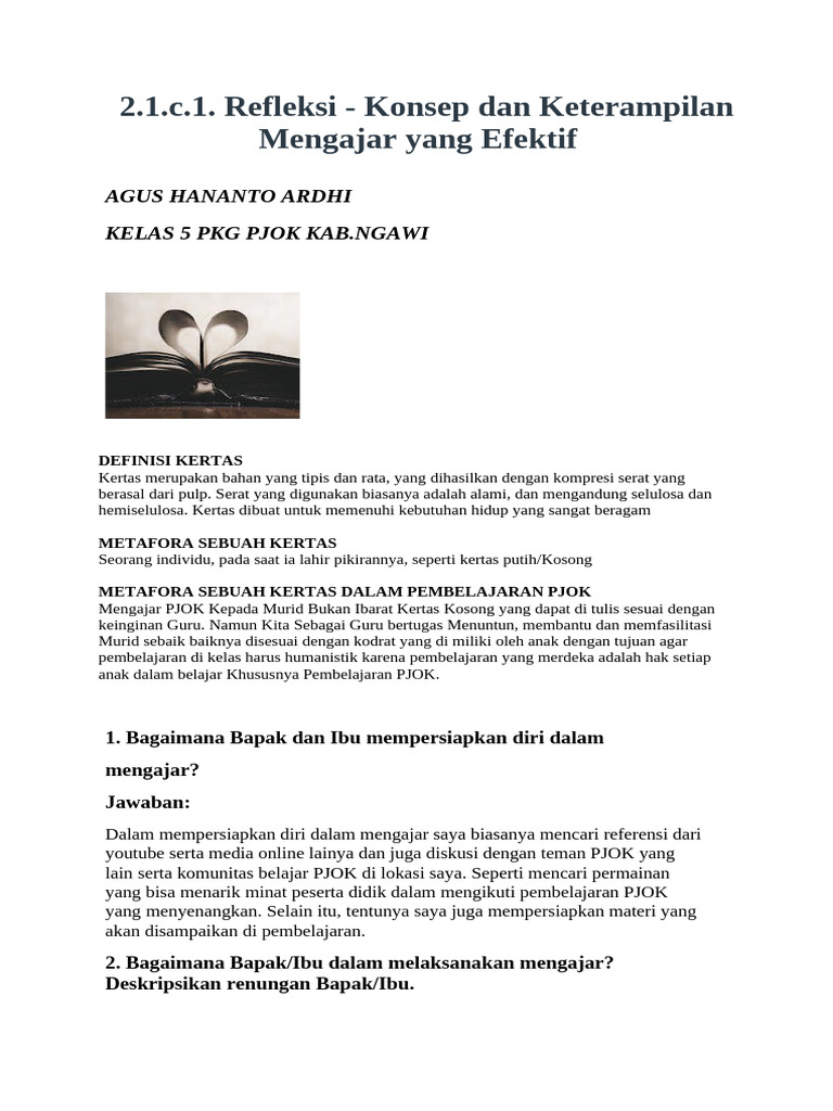 2.1.c.1. Refleksi - Konsep Dan Keterampilan Mengajar Yang Efektif Agus ...