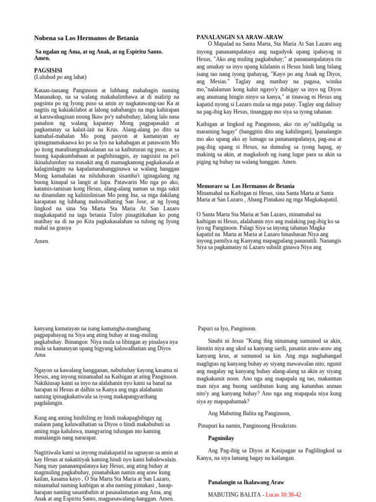 NOBENA SA LOS HERMANOS de BETANIA - FINAL | PDF