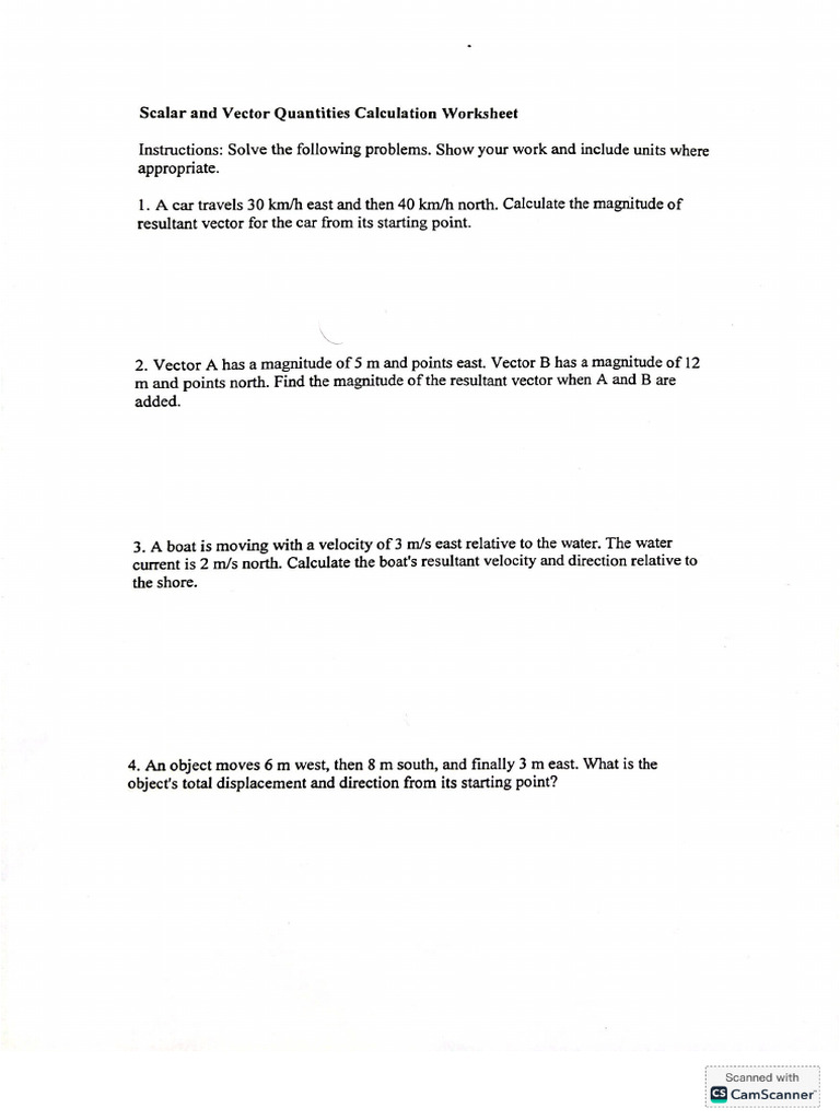 Vector Worksheet | PDF