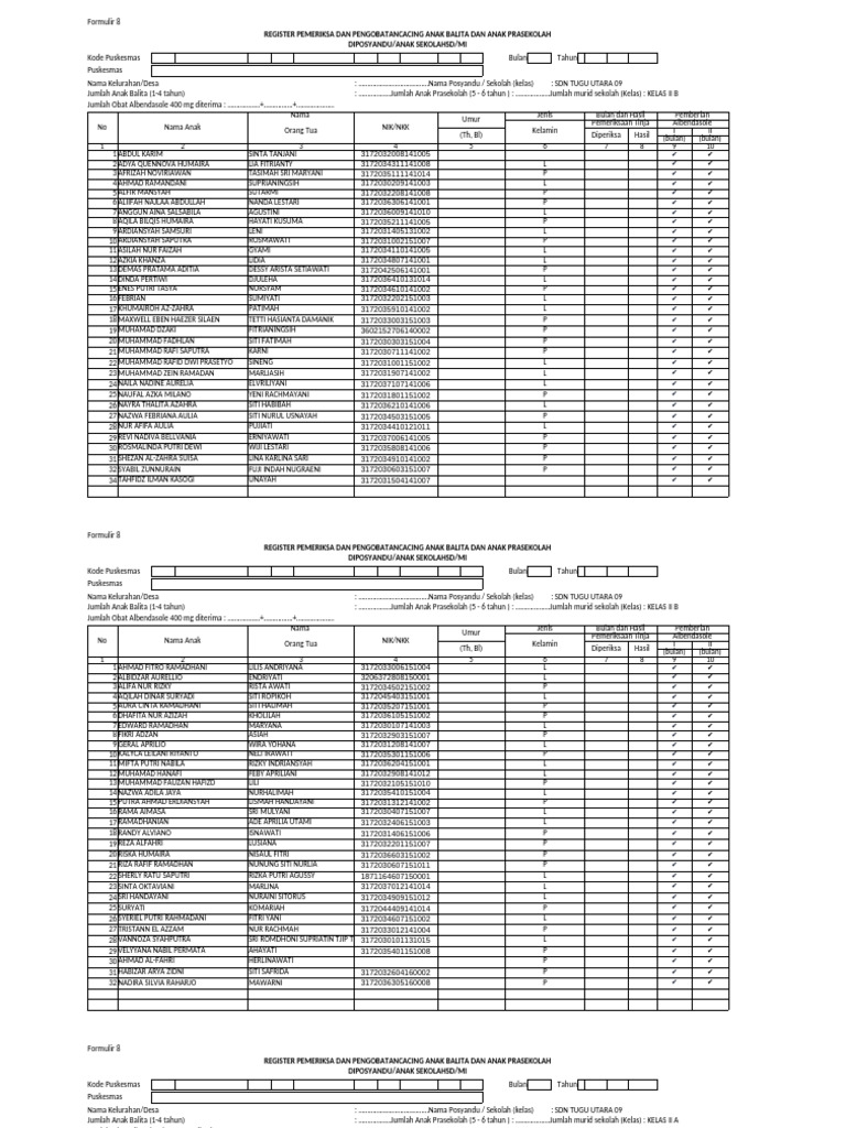 Form Kecacingan Form 8 | PDF | Indonesia