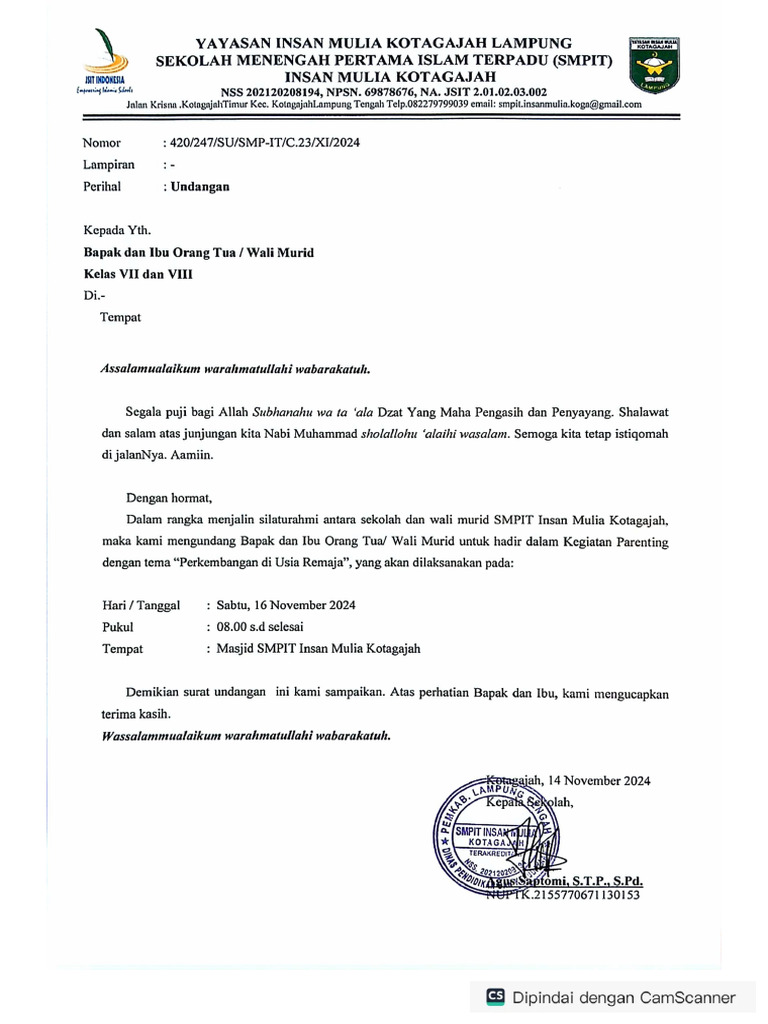 Surat Undangan Kegiatan Parenting | PDF