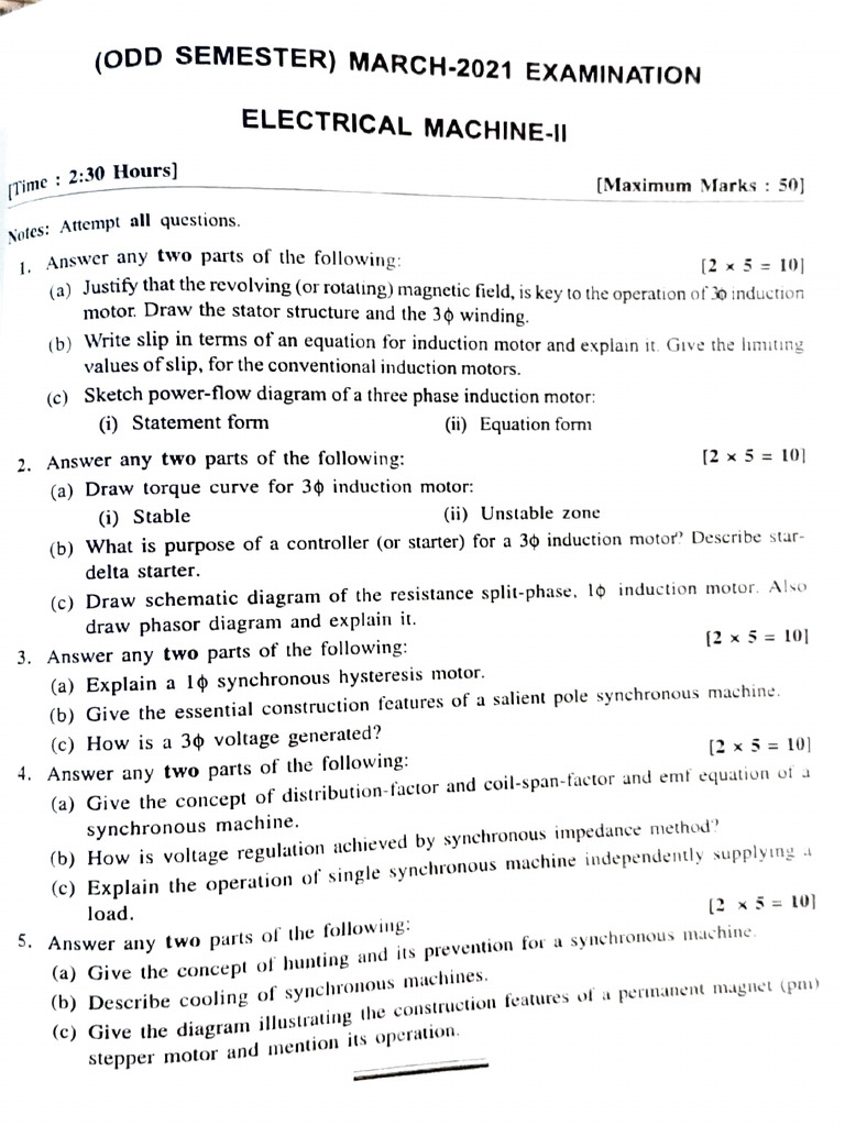 Electrical Machines Exam Questions Guide | PDF | Electric Motor ...