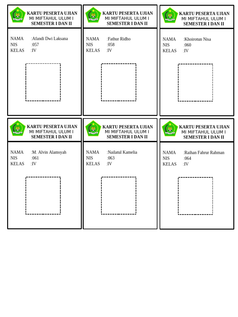 Kartu Peserta Uts Kls 1 | PDF | Kajian Bahasa Asing