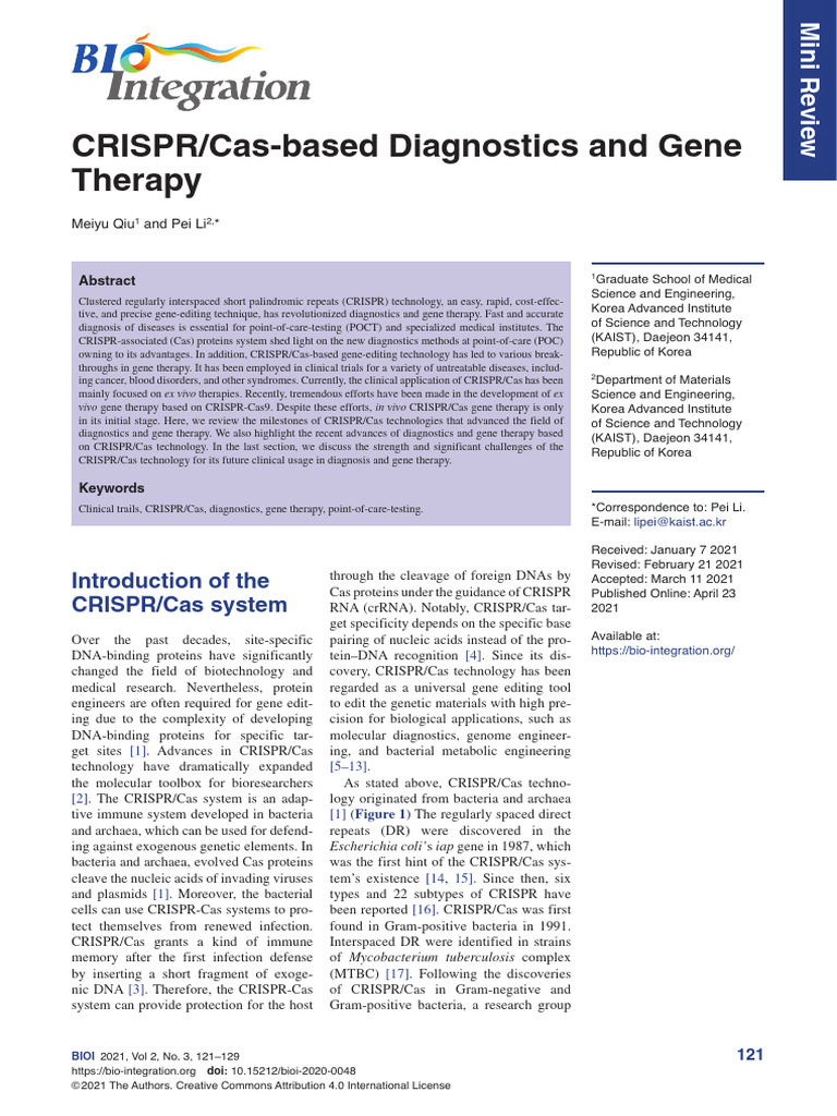 CRISPR Cas-Based Diagnostics and Gene Therapy | PDF | Crispr | Gene Therapy