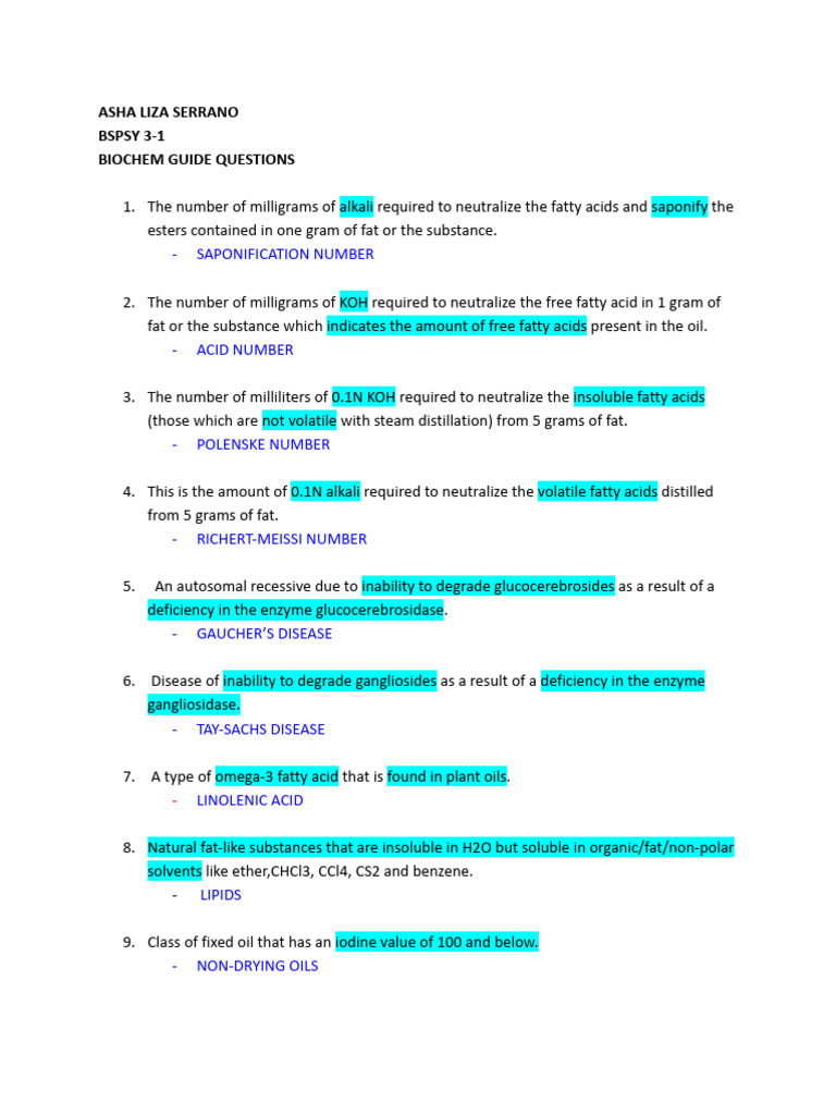 Biochemistry Guide Questions and Answers | PDF | Lipoprotein | Stomach