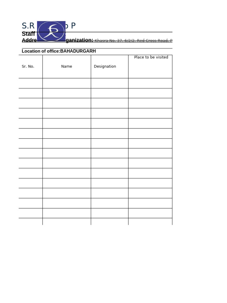 Staff Movement Register Template | PDF