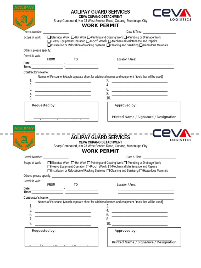Work Permit AGLIPAY X CEVA | PDF | Technology & Engineering