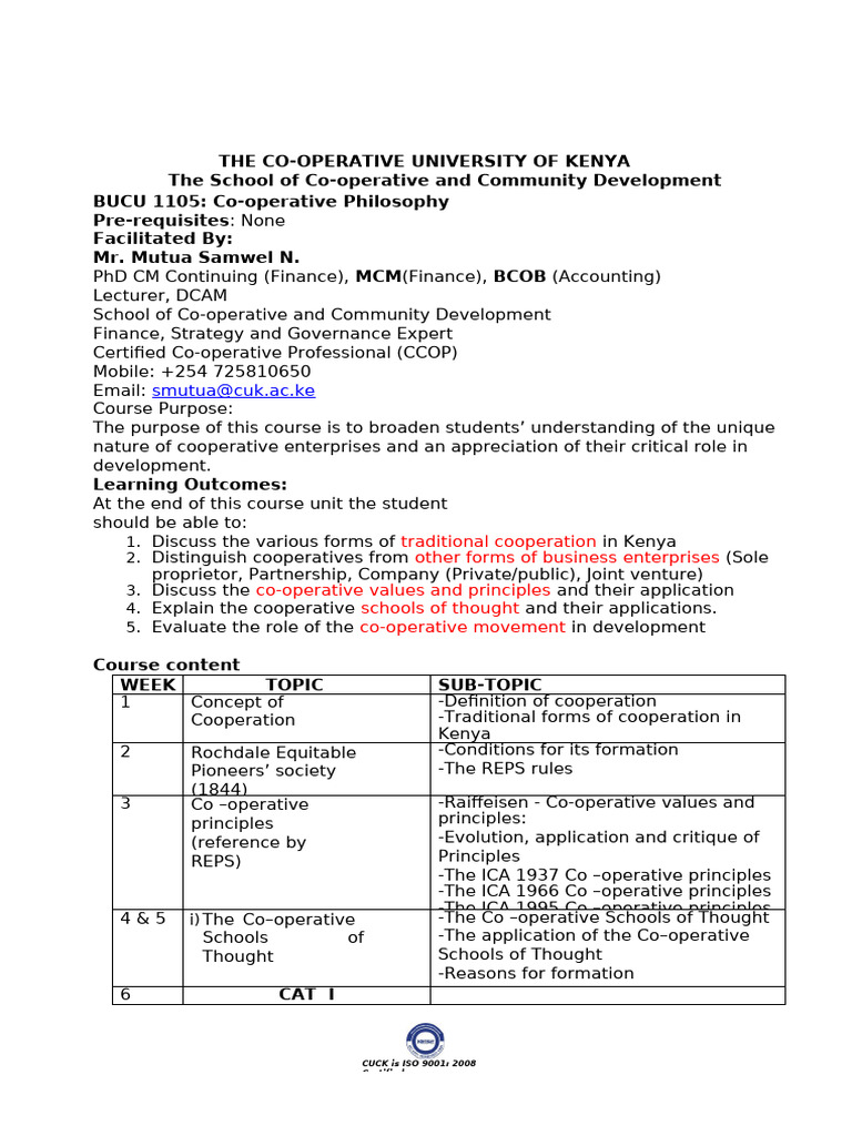 Bucu 1105 Co-Operative Philosophy Course Outline | PDF | Cooperative ...