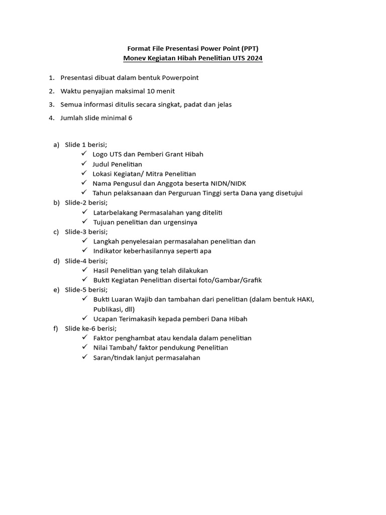 Panduan PPT Monev Penelitian UTS 2024 | PDF