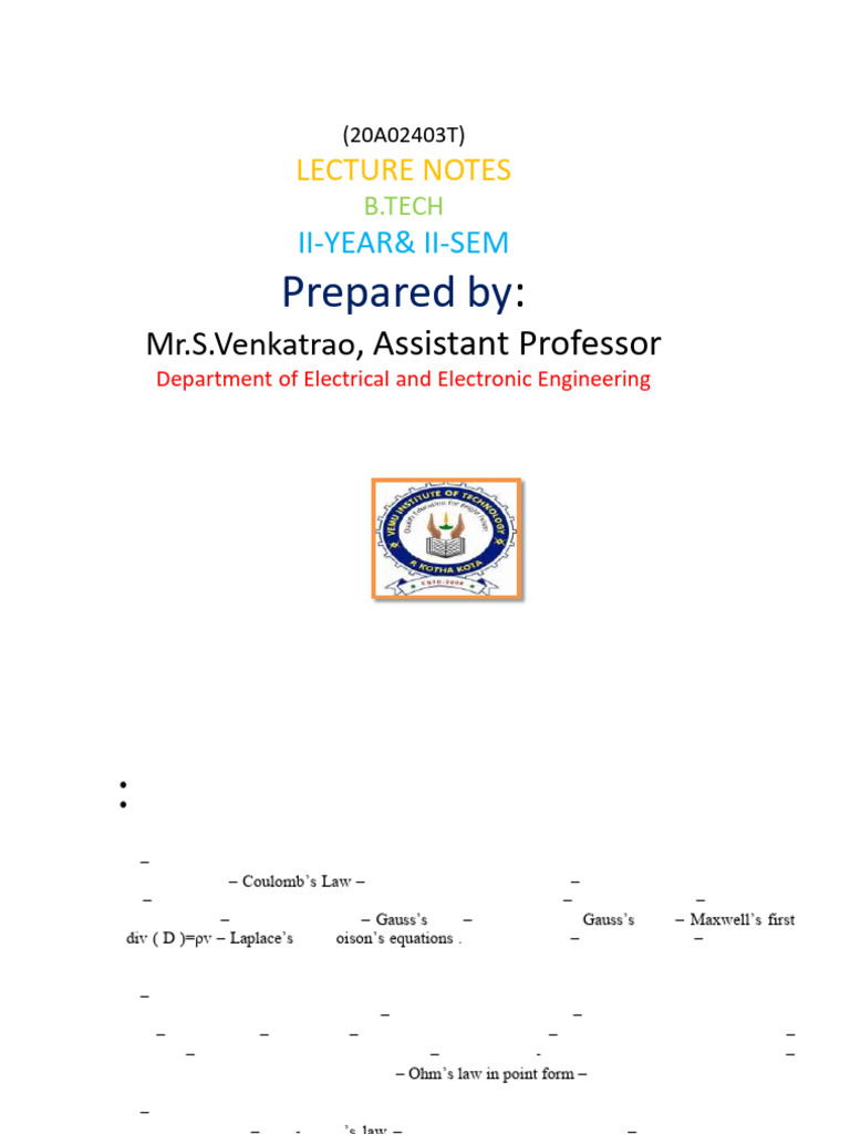 JNTUA Electromagnetic Field Theory Notes - R20 | PDF | Divergence ...