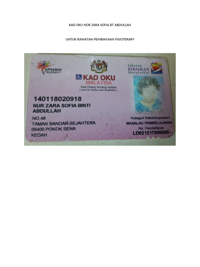 Kad Oku Nor Zara Sofia BT Abdullah | PDF