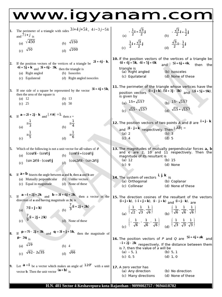16.vector Algebra | PDF | Triangle | Rectangle