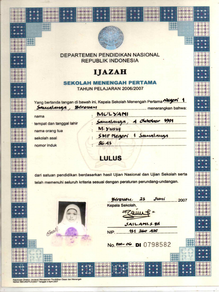 Mulyani Ijazah SMP | PDF