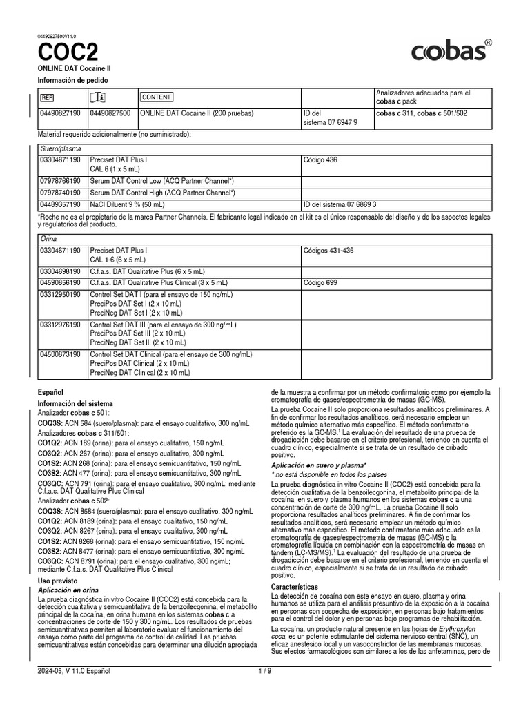 Insert COC2 04490827500 V11 Es | PDF | Laboratorios | Concentración