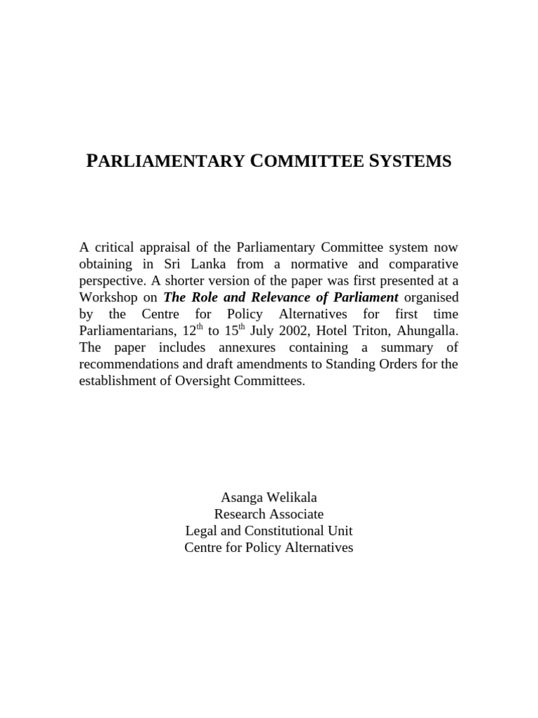 Parliamentary Committee Systems | PDF | Government Budget ...
