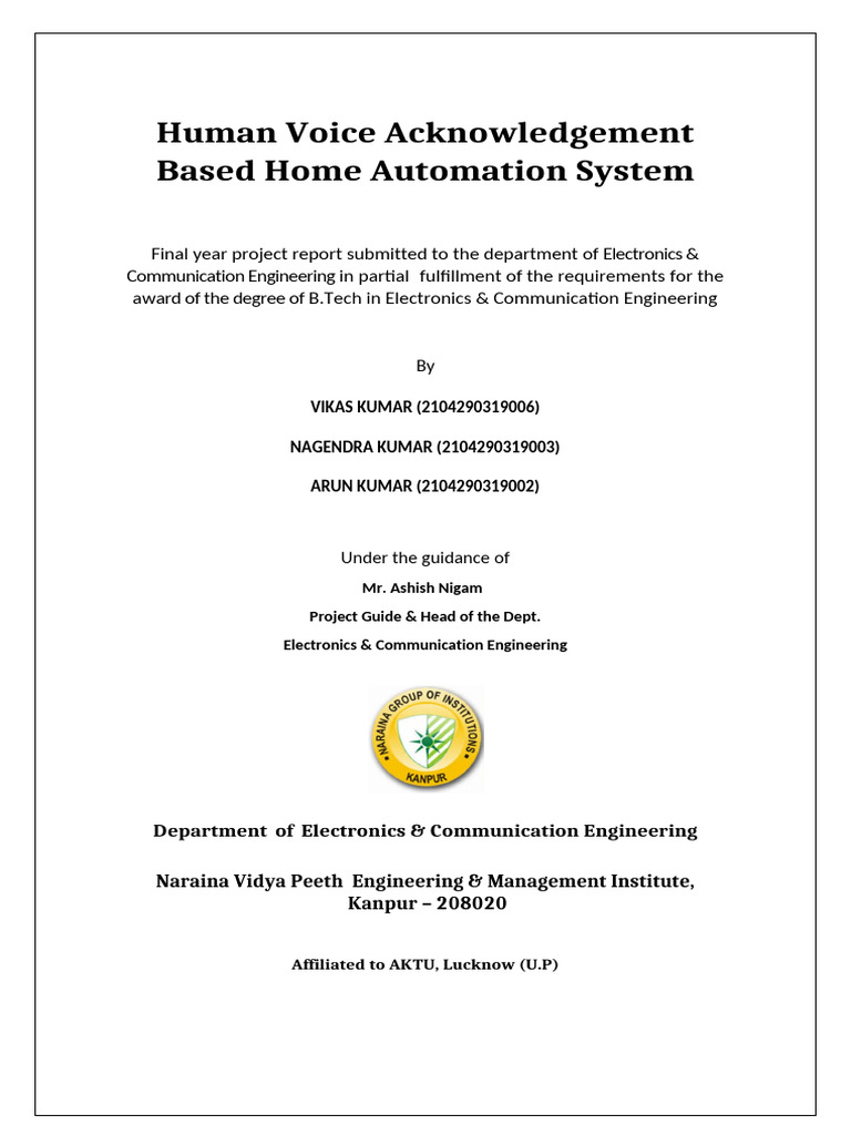 Human Voice Acknowledgement Based Home Automation System | PDF | Speech Recognition | Deep Learning