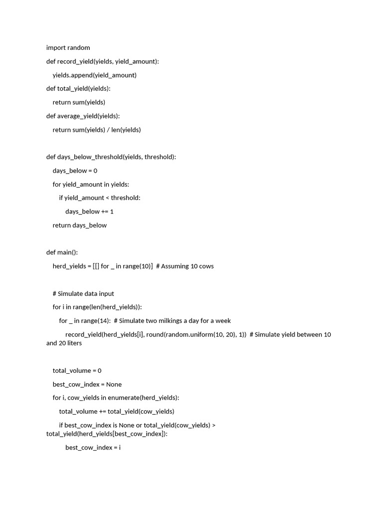 Cow Yield Program X IGCSE | PDF