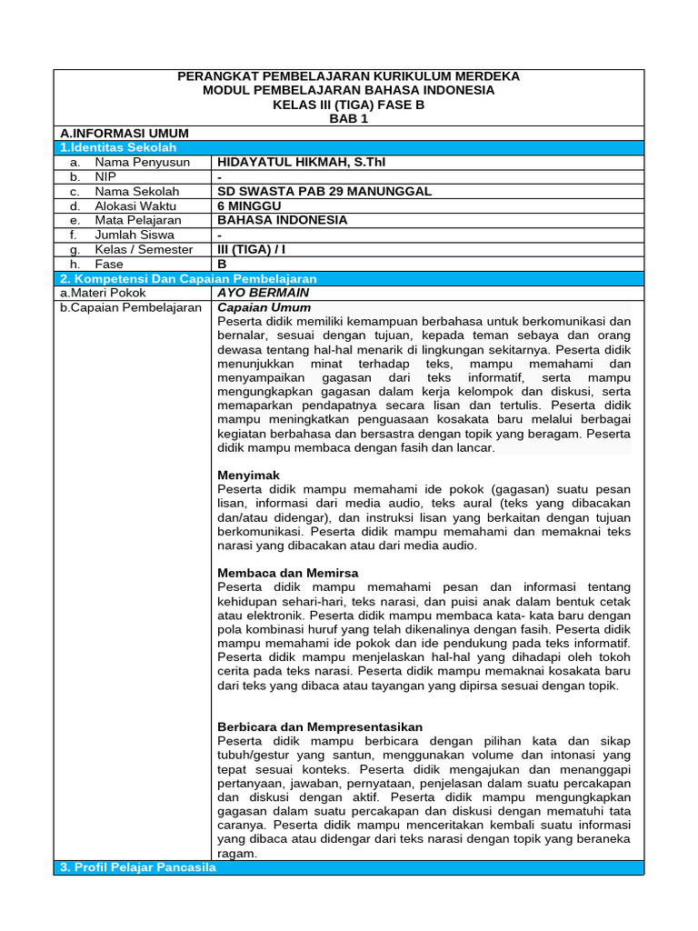 MODUL BAHASA INDONESIA Kelas 3 | PDF | Karier & Perkembangan