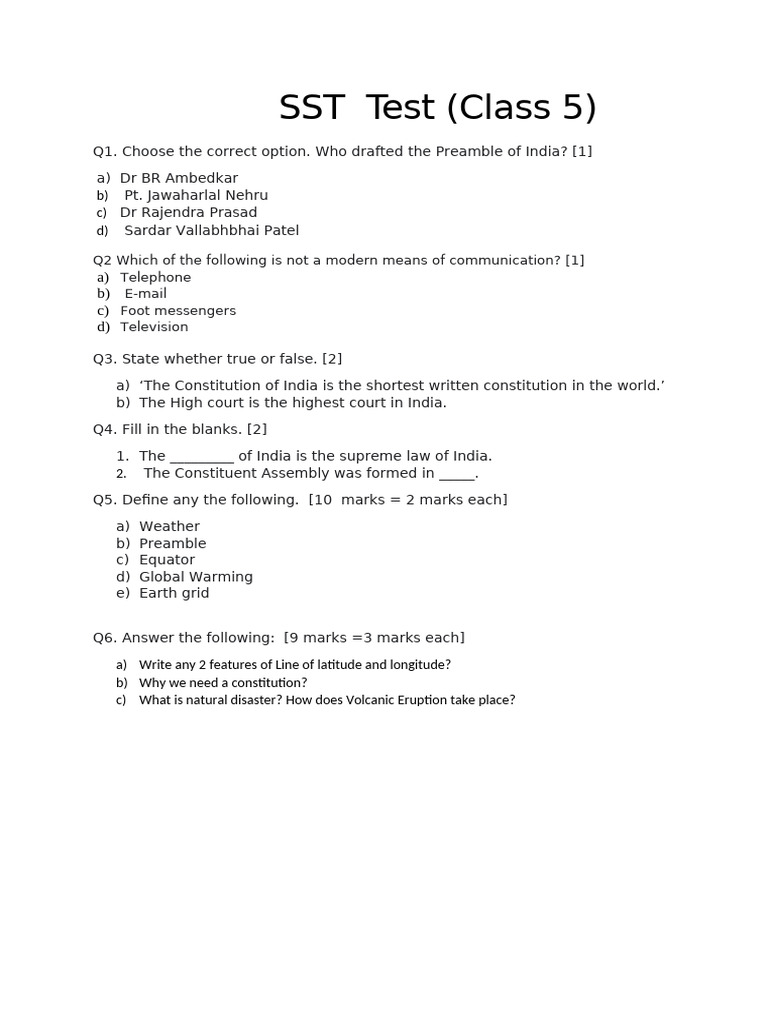 SST Test 29 Oct | PDF