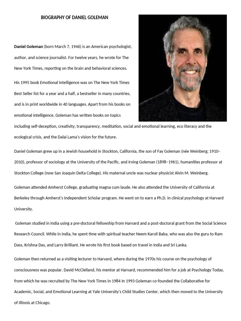 Biography of Daniel Goleman | PDF | Neuroscience | Cognition