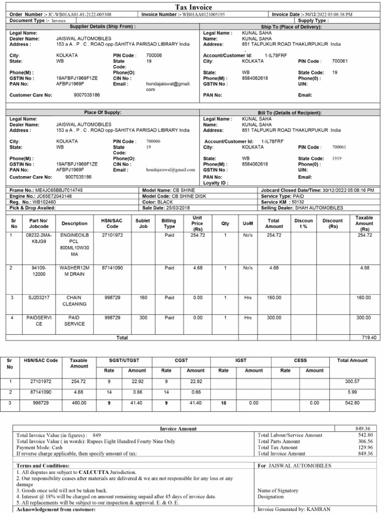 GST - Consolidate Invoice (Consolidate - KFC - V4) K-1 30 12 | PDF