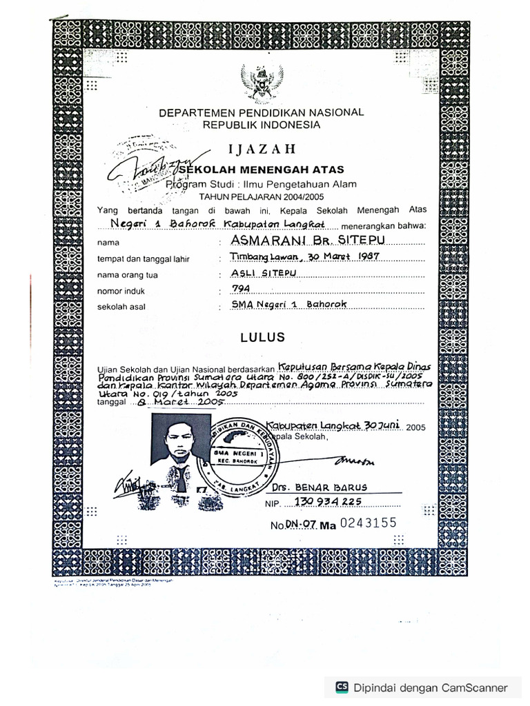 Ijazah SMA Asmarani (2) - Asmarani Sitepu | PDF