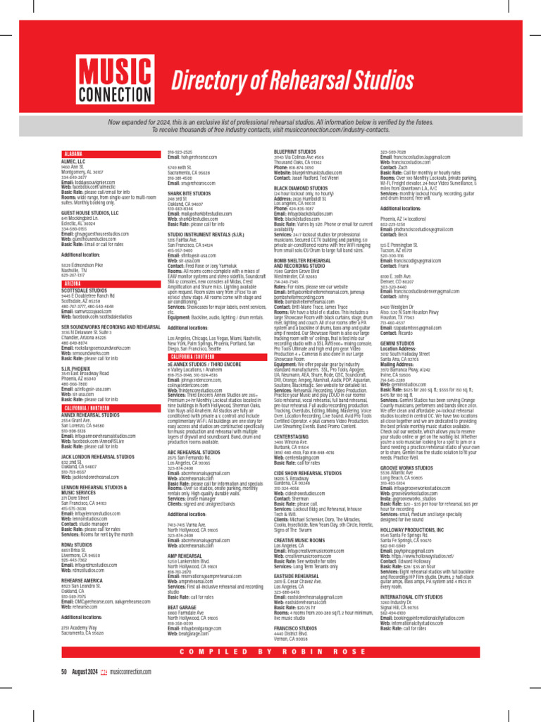 Directory of Rehearsal Studios | PDF | Audio Engineering | Sound Technology