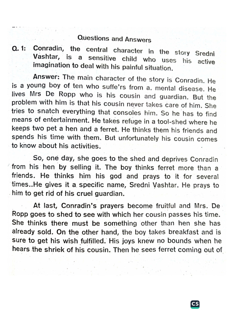 Sredni Vashtar Short Questions | PDF