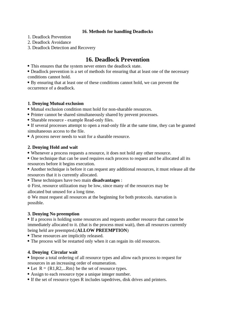 16 Methods For Handling Deadlocks Deadlock Prevention Pdf Computers Technology And Engineering