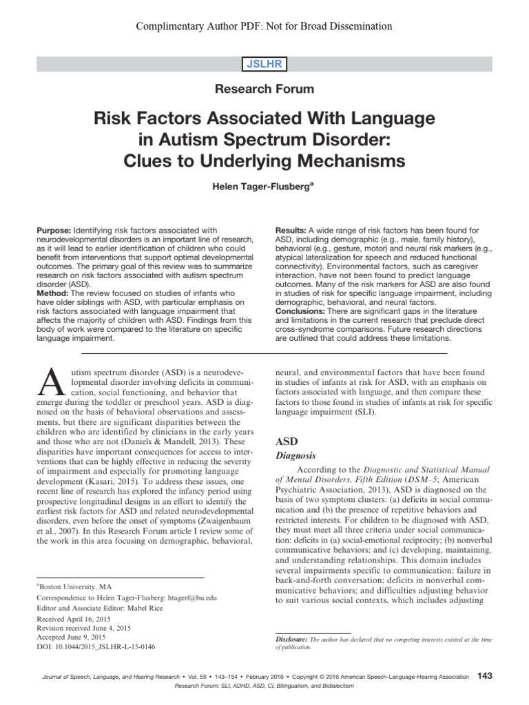 Risk Factors Associated With Language in | PDF | Autism Spectrum ...