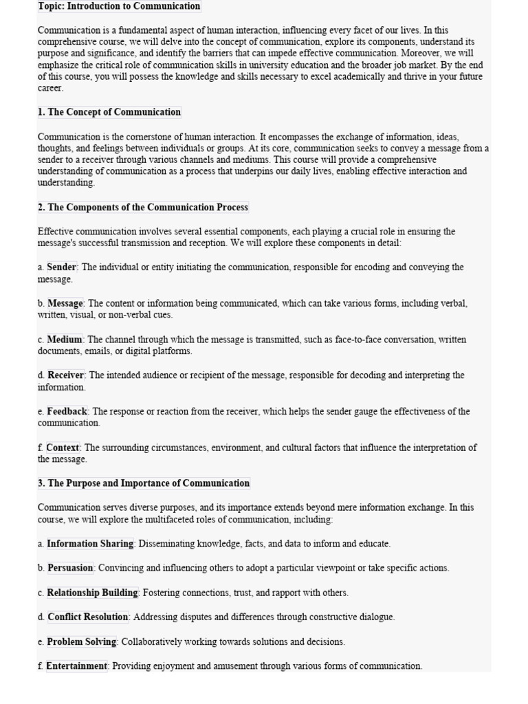 HRD 100 Topic One Notes. Introductions To Communication | PDF ...