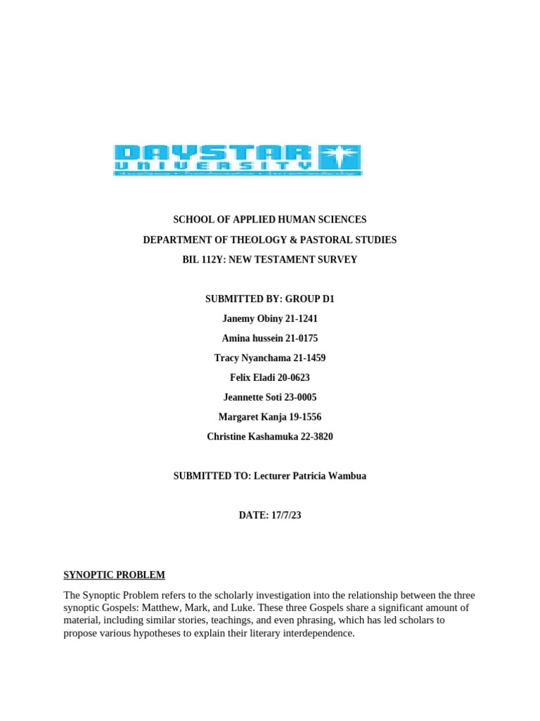 Group D | PDF | Gospel Of Mark | Gospel Of Luke
