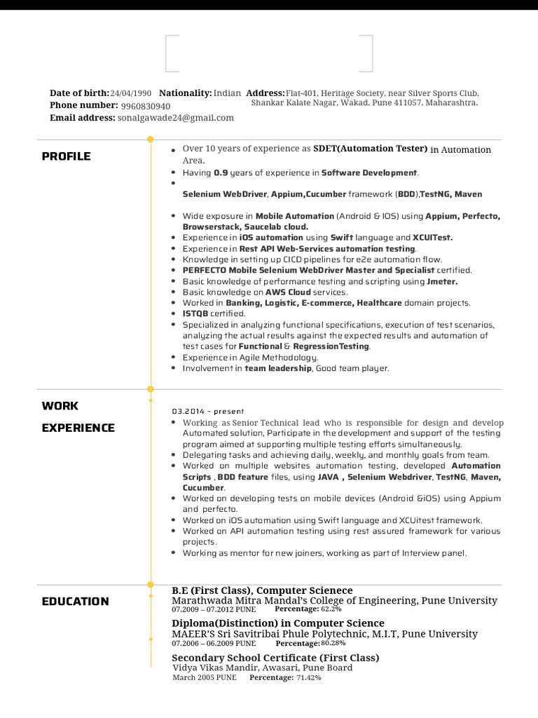 TestAutomationEngineer Sample Resume | PDF | Selenium (Software ...