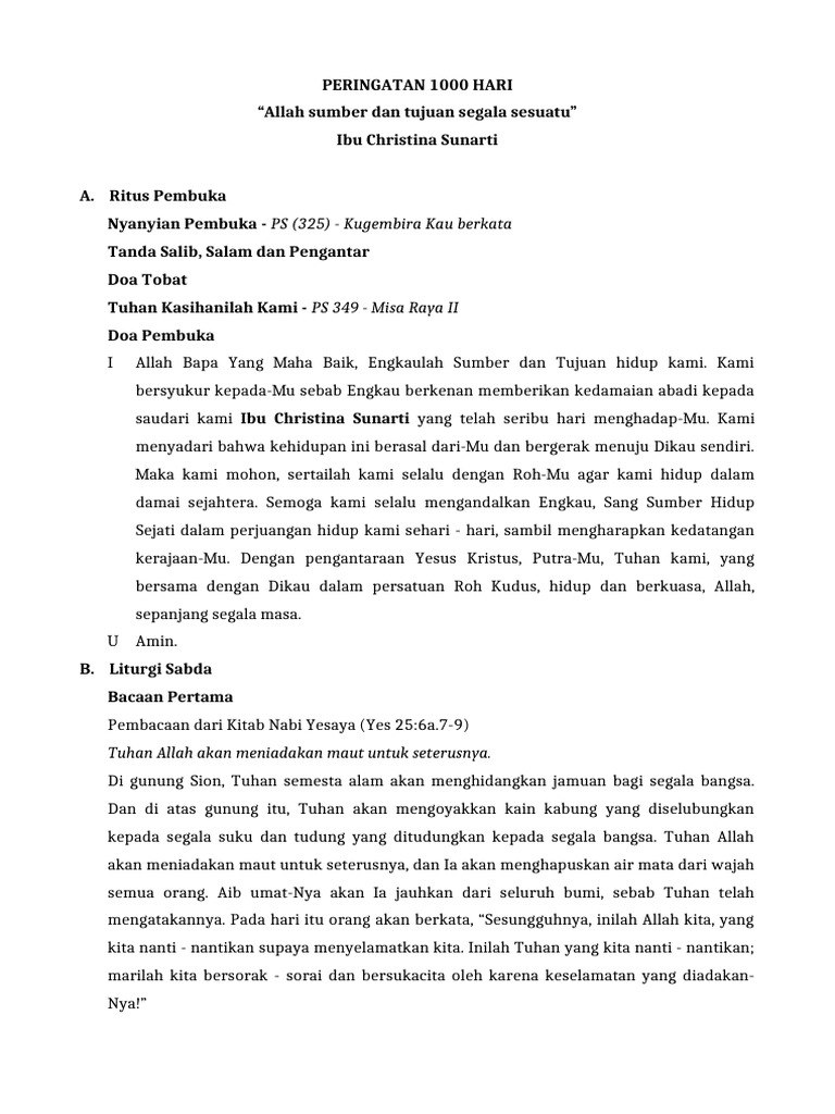 Teks Misa Mbah Uti | PDF | Memasak, Makanan, & Anggur | Agama ...