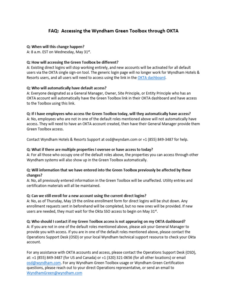 FAQ For Wyndham Green Okta SSO - EMEA Version | PDF | Computing ...