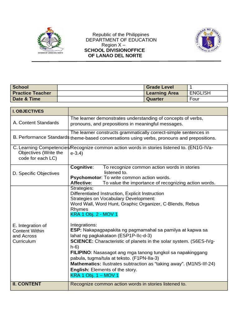 DLP-VERB 4th Quarter | PDF | English Language | Learning